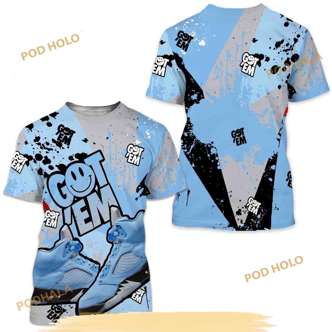 Got Em Smile Unisex Sneaker 3D Shirt Match Retro University Blue 5s Tee ...