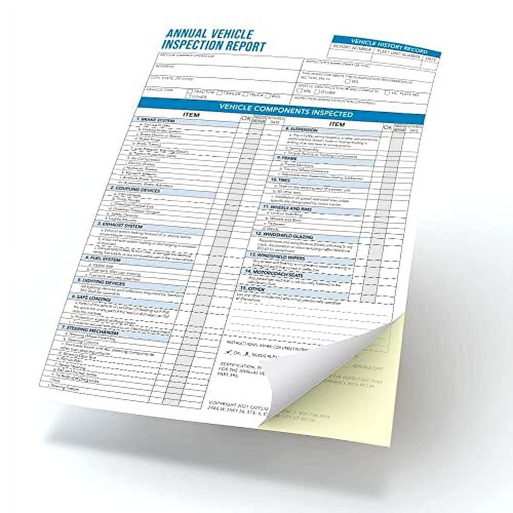 GotSafety's Annual Vehicle Inspection Report Forms - 3-Ply Carbonless ...
