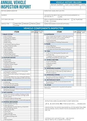 GotSafety's Annual Vehicle Inspection Report Forms - 3-Ply Carbonless ...