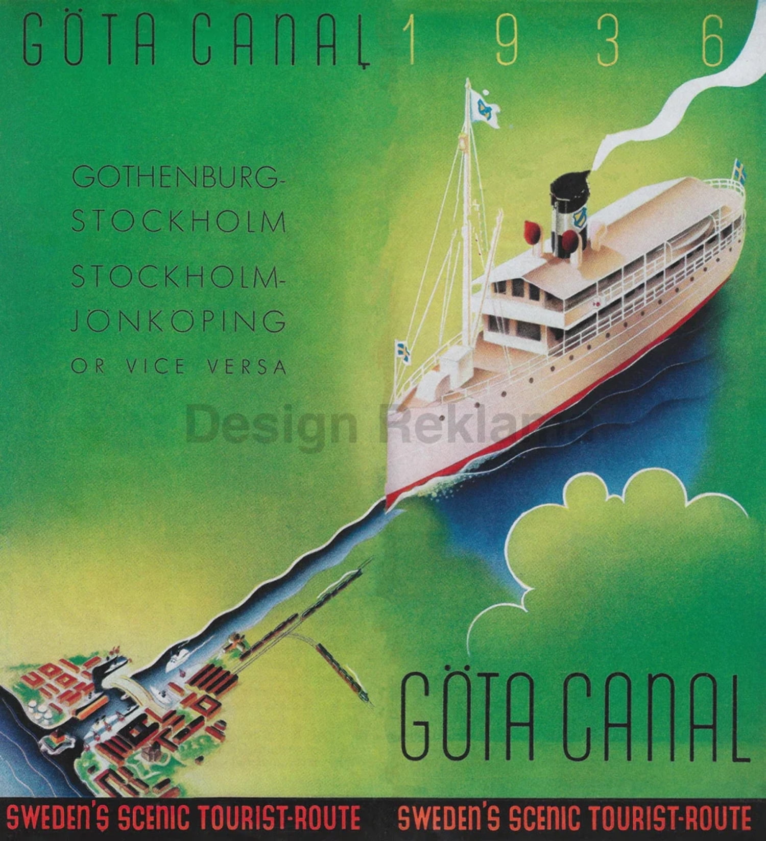Gota Canal Sweden's Scenic Line, 1936. Framed Vintage Travel Poster ...