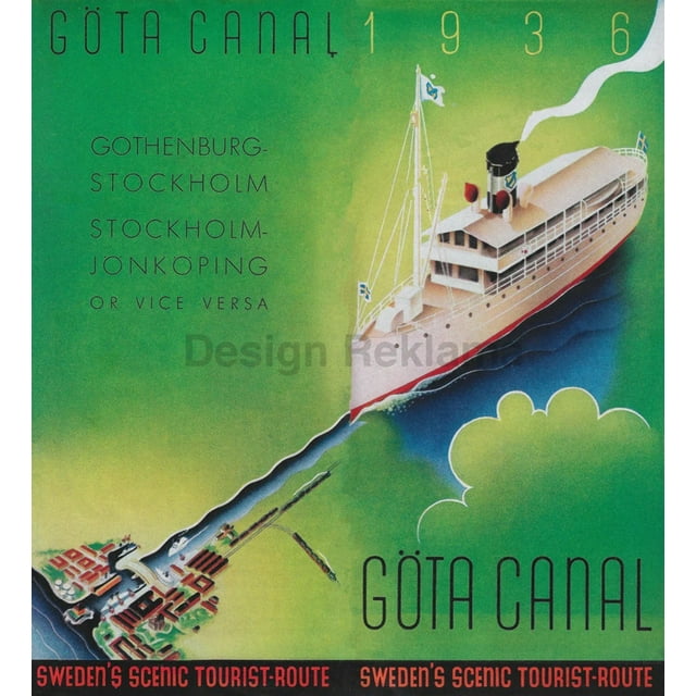 Gota Canal Sweden's Scenic Line, 1936. Framed Vintage Travel Poster ...
