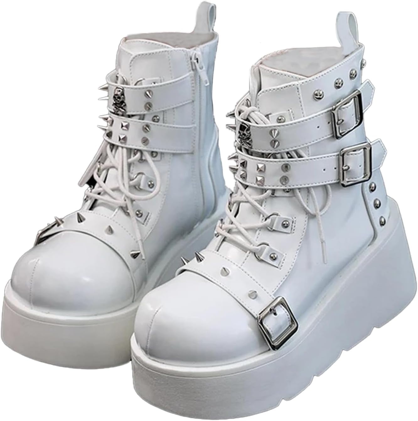 Goth Ankle Booties for Women's Motorcycle Platform Boot Chunky High ...