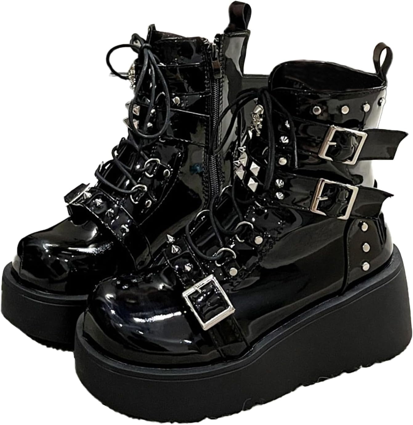 Goth Ankle Booties for Women's Motorcycle Platform Boot Chunky High ...