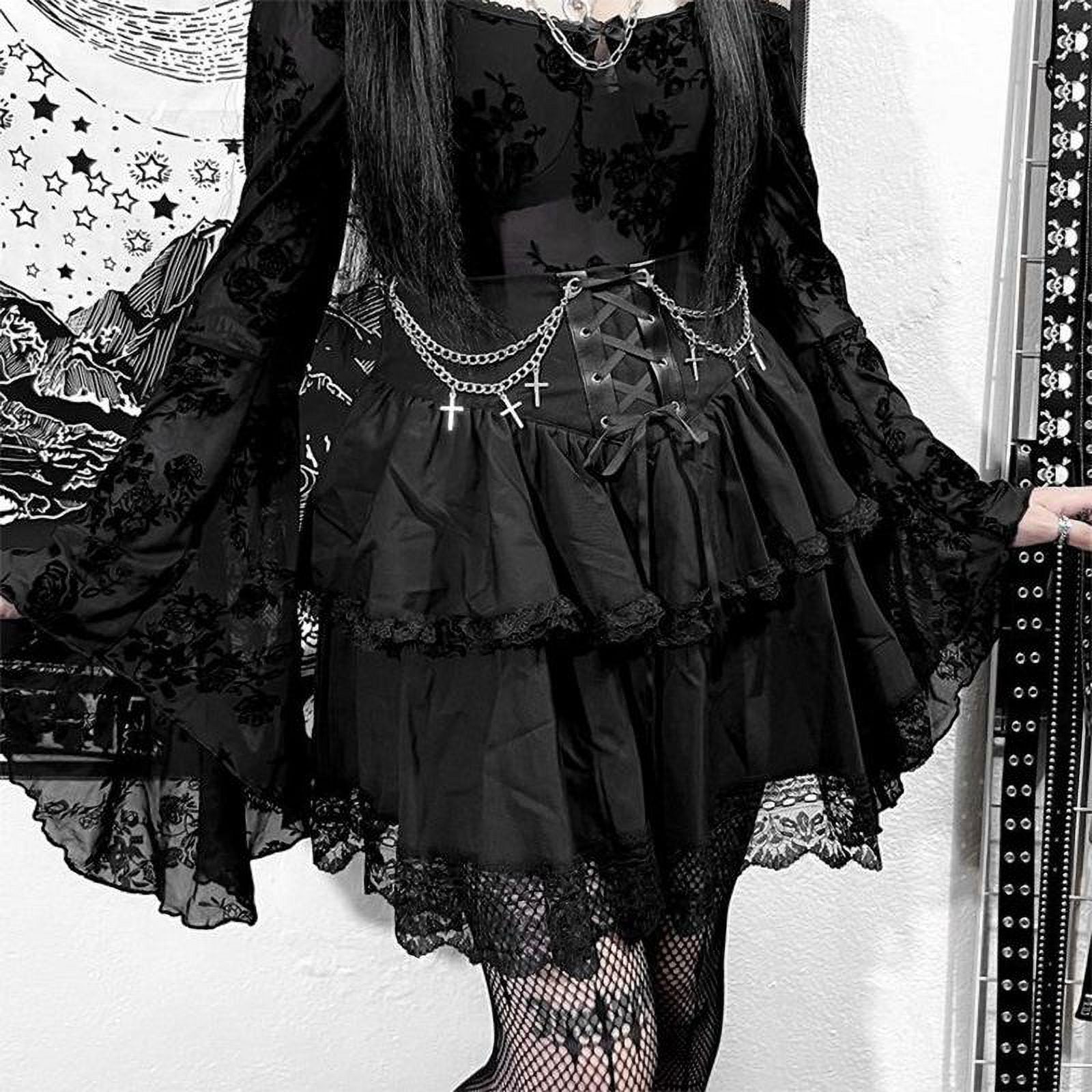 Goth Black Pleated Mini Skirt with Chain High Waisted Tennis Skirt ...