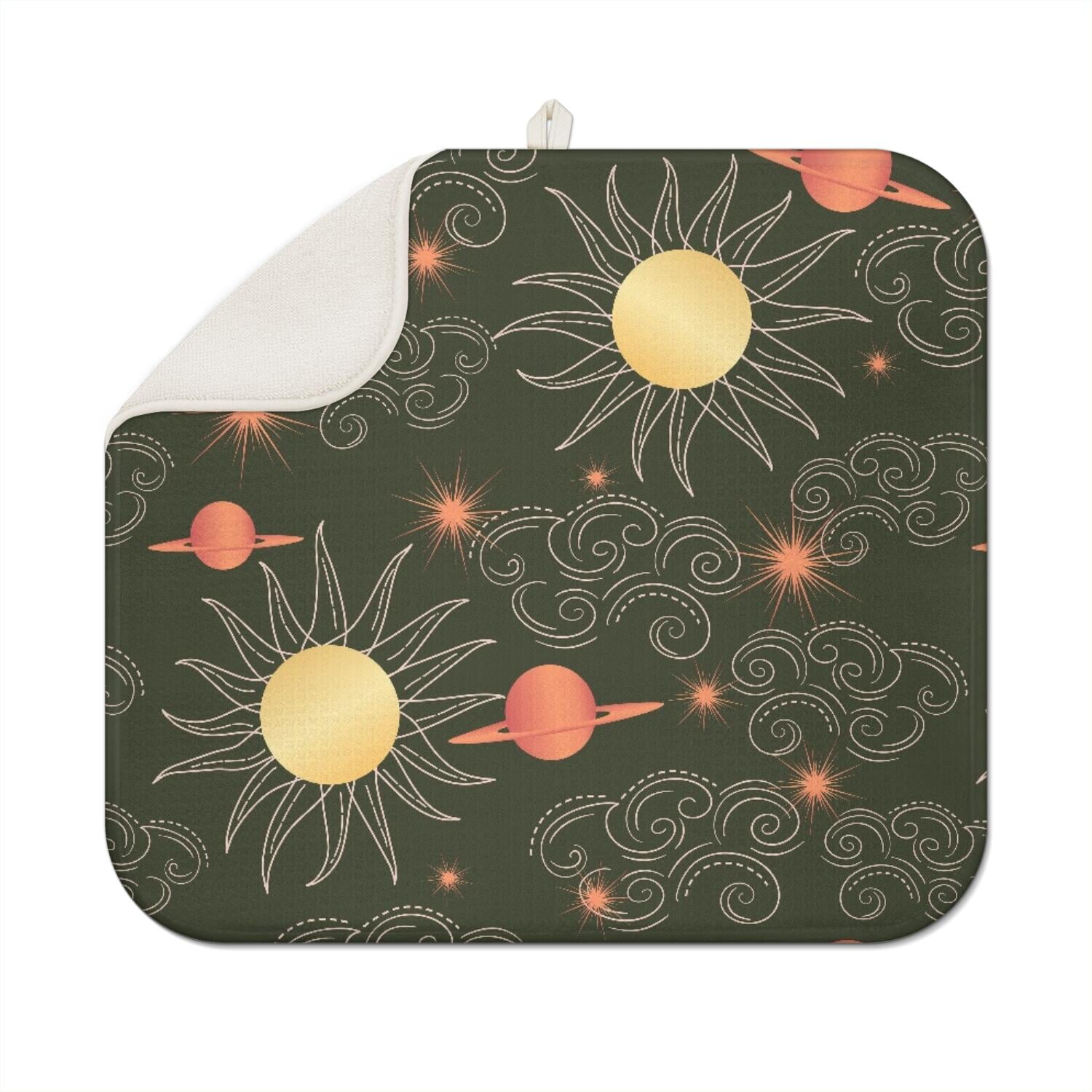 Goth Coffee Mat Starry Night Microfiber Dish Drying Pad Celestial Sun ...