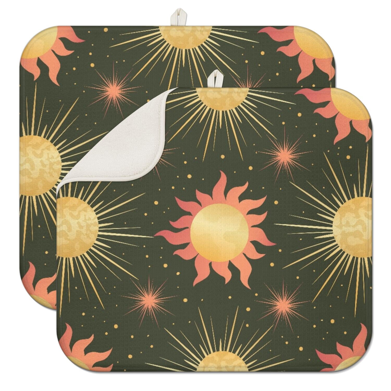 Goth Coffee Mat Starry Night Microfiber Dish Drying Pad Celestial Sun ...