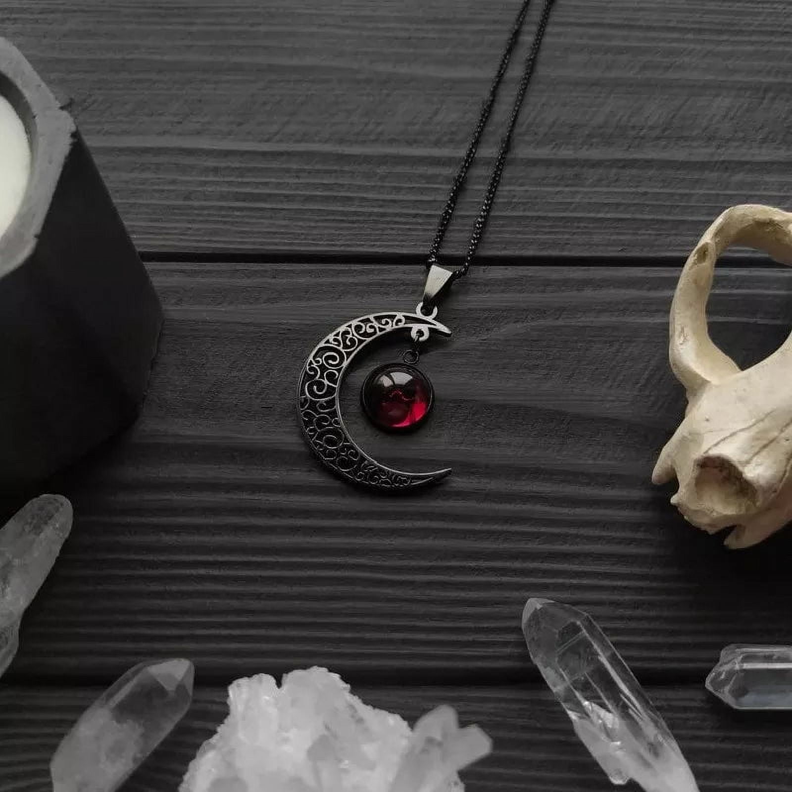 Goth Crescent Moon Necklace Dark Style Red Moon Pendant Wiccan Witch ...