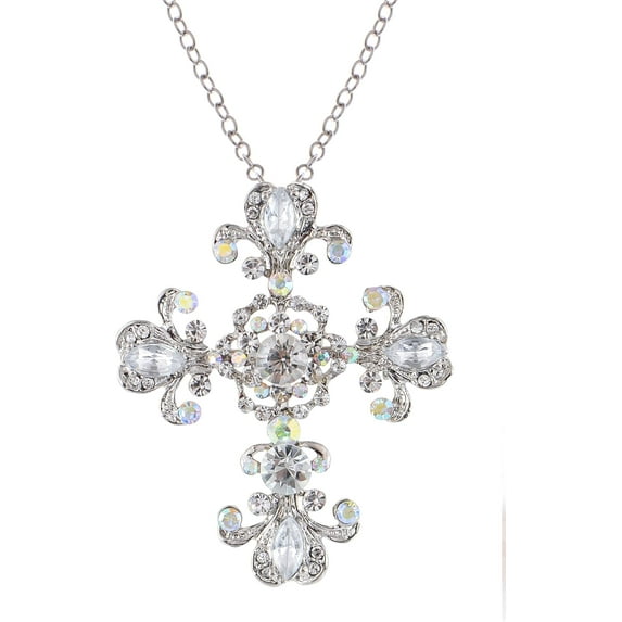 Goth Cross Pendant Necklace Sparkle Crystal Rhinestones Brooch Pin Religious Jewelry for Women ...