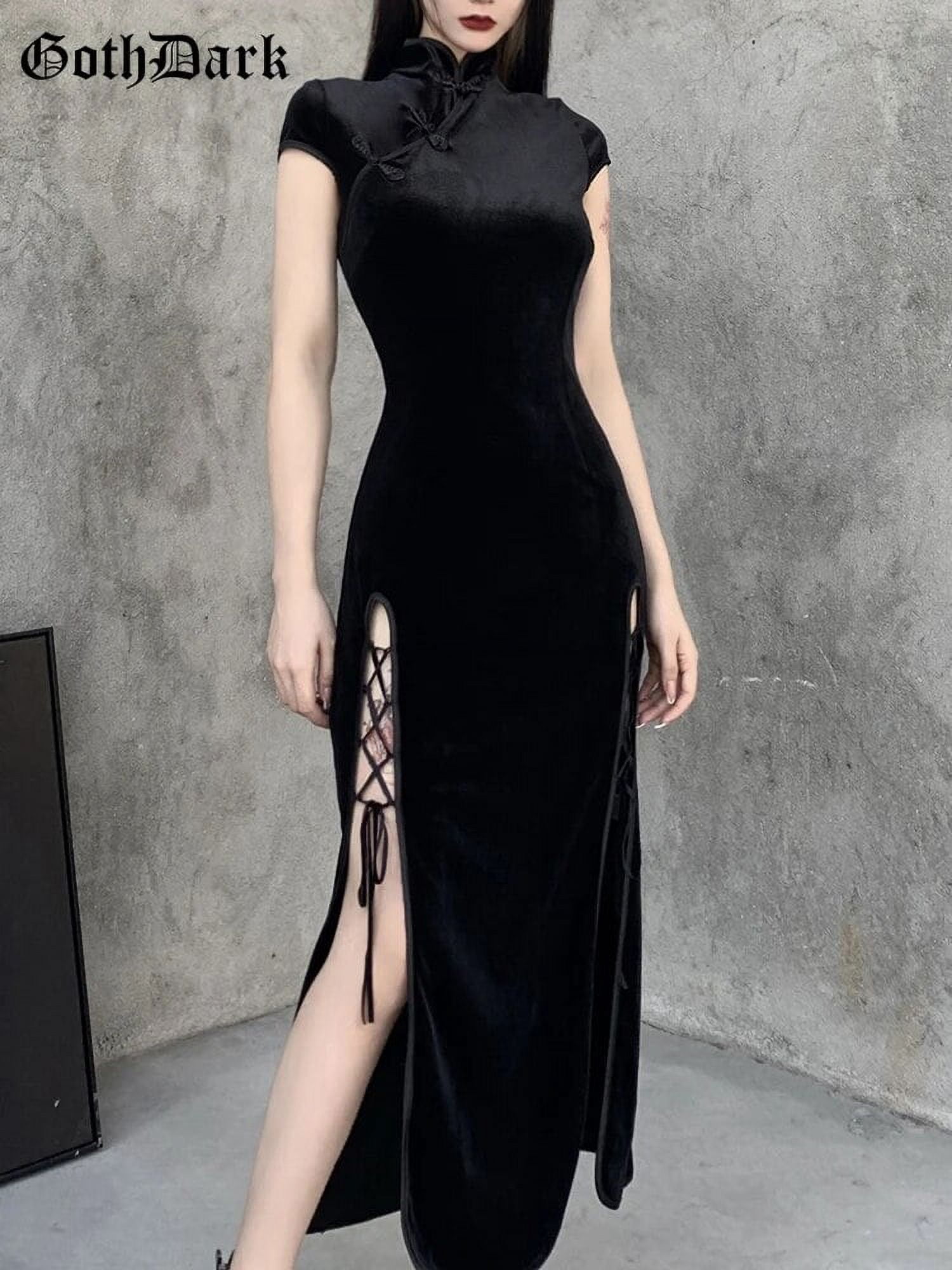Goth Dark Romantic Gothic Velvet Aesthetic Dresses Vintage Women Black ...