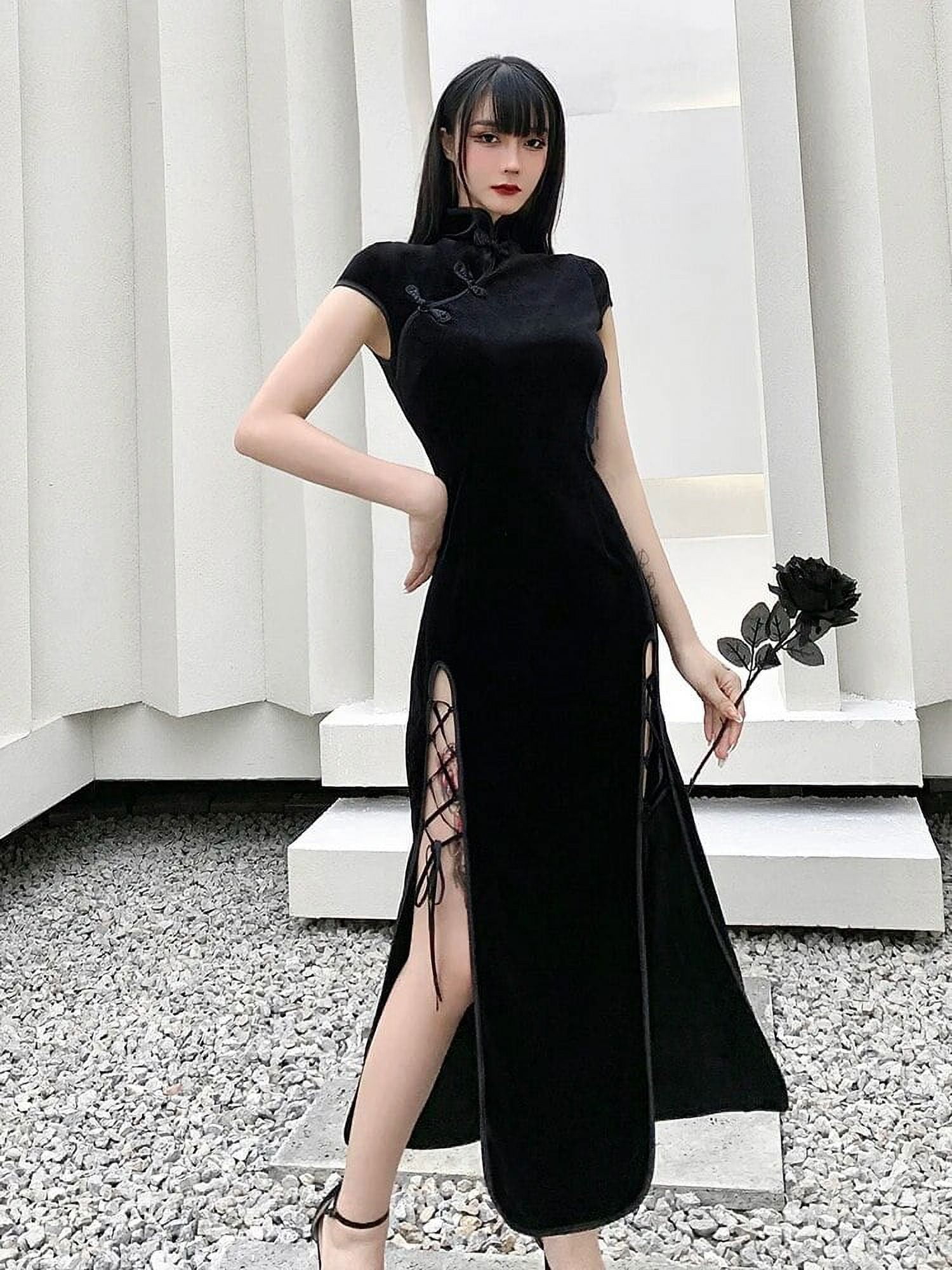 Goth Dark Romantic Gothic Velvet Aesthetic Dresses Vintage Women Black ...