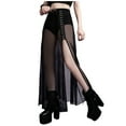 Goth Double Slit Maxi Skirt for Women Punk Black See Through Sheer Mesh ...