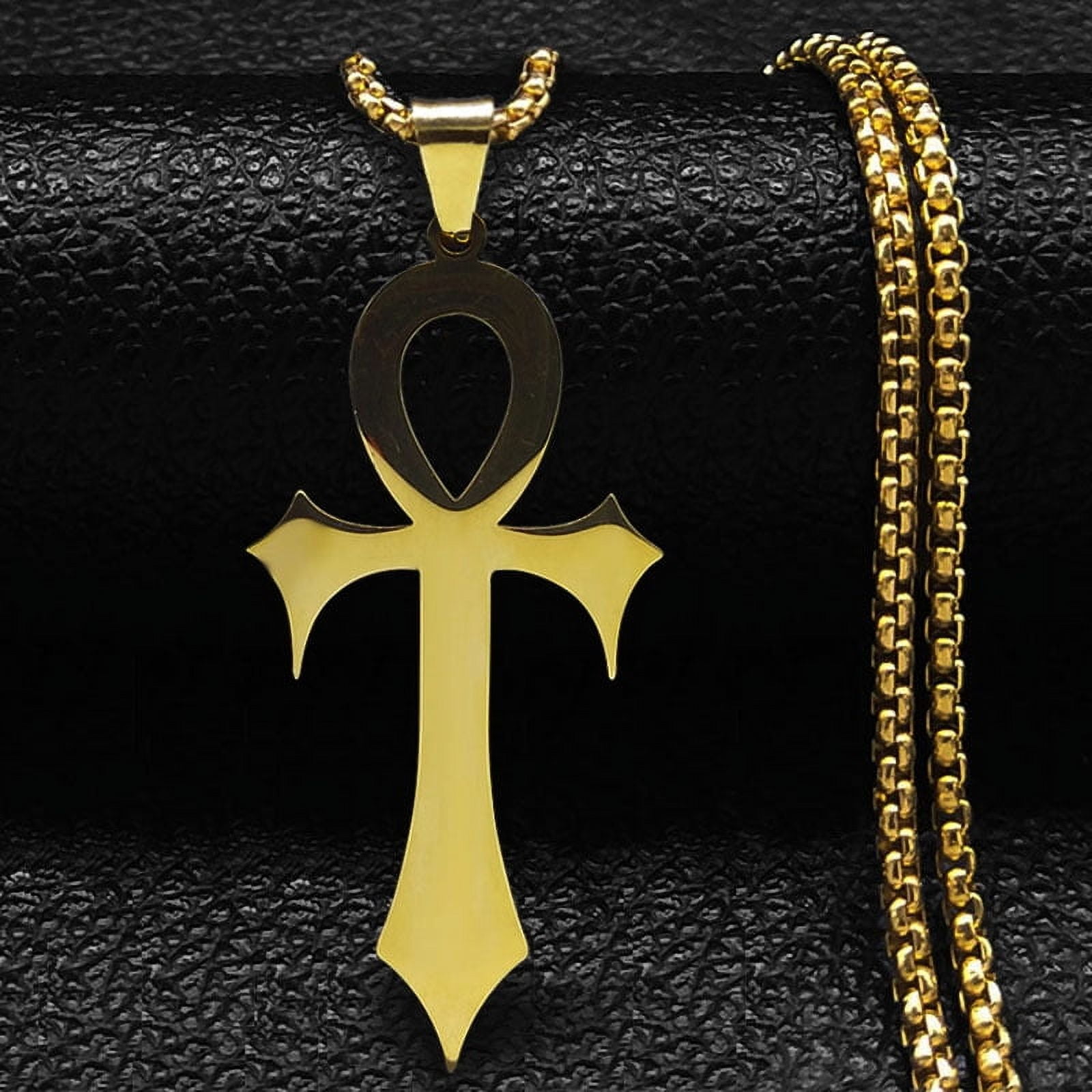 Goth Egyptian Cross Ankh Key of Life Necklace 14K Yellow Gold Amulet ...
