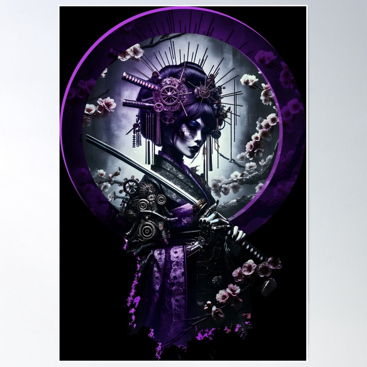 Goth Geisha Psycho Punk Sword Poster Wall Art, Modern Wall Decor For ...