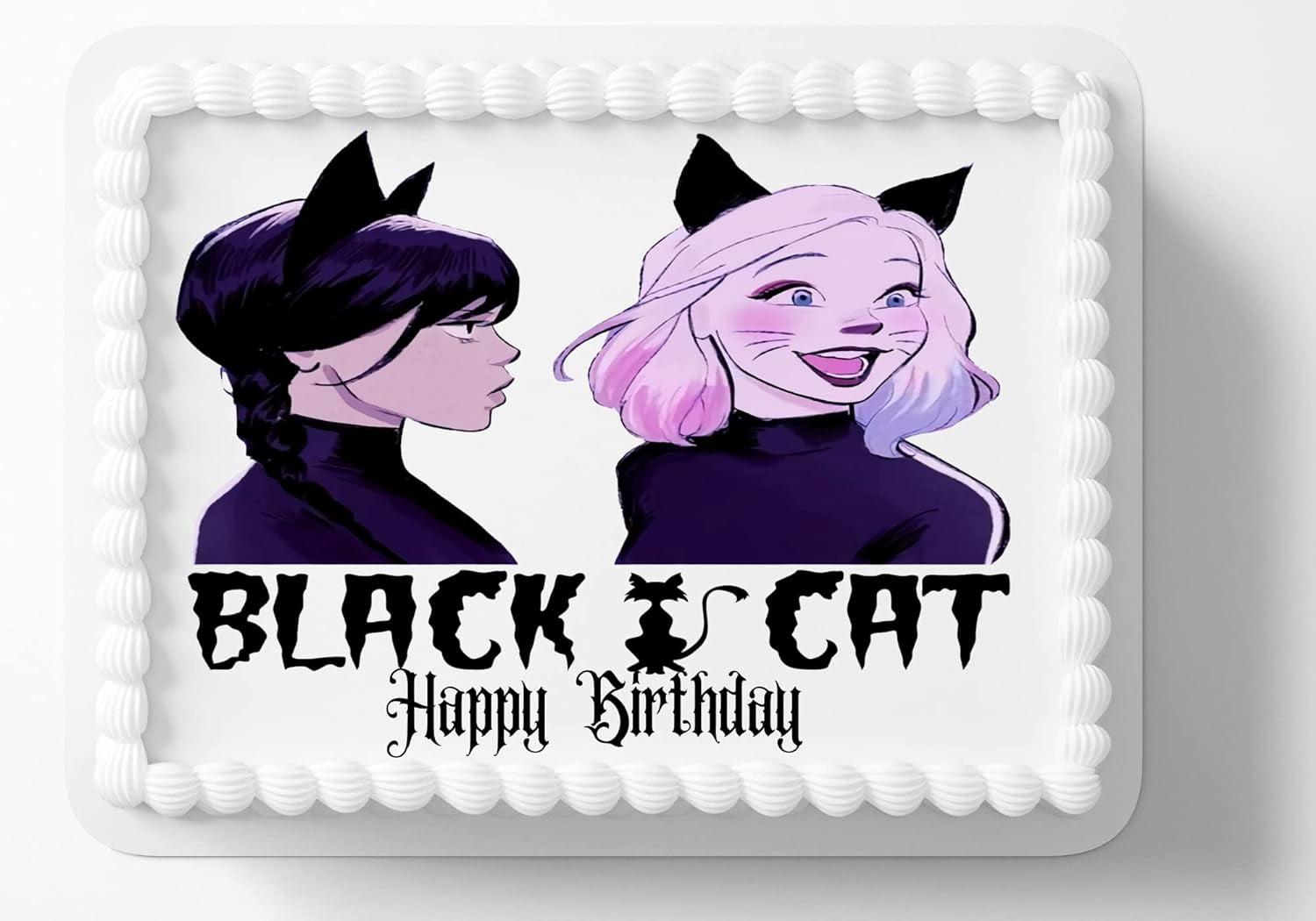 Goth Girl Wednesday Black Cat Edible Image Edible Cake Topper Frosting ...