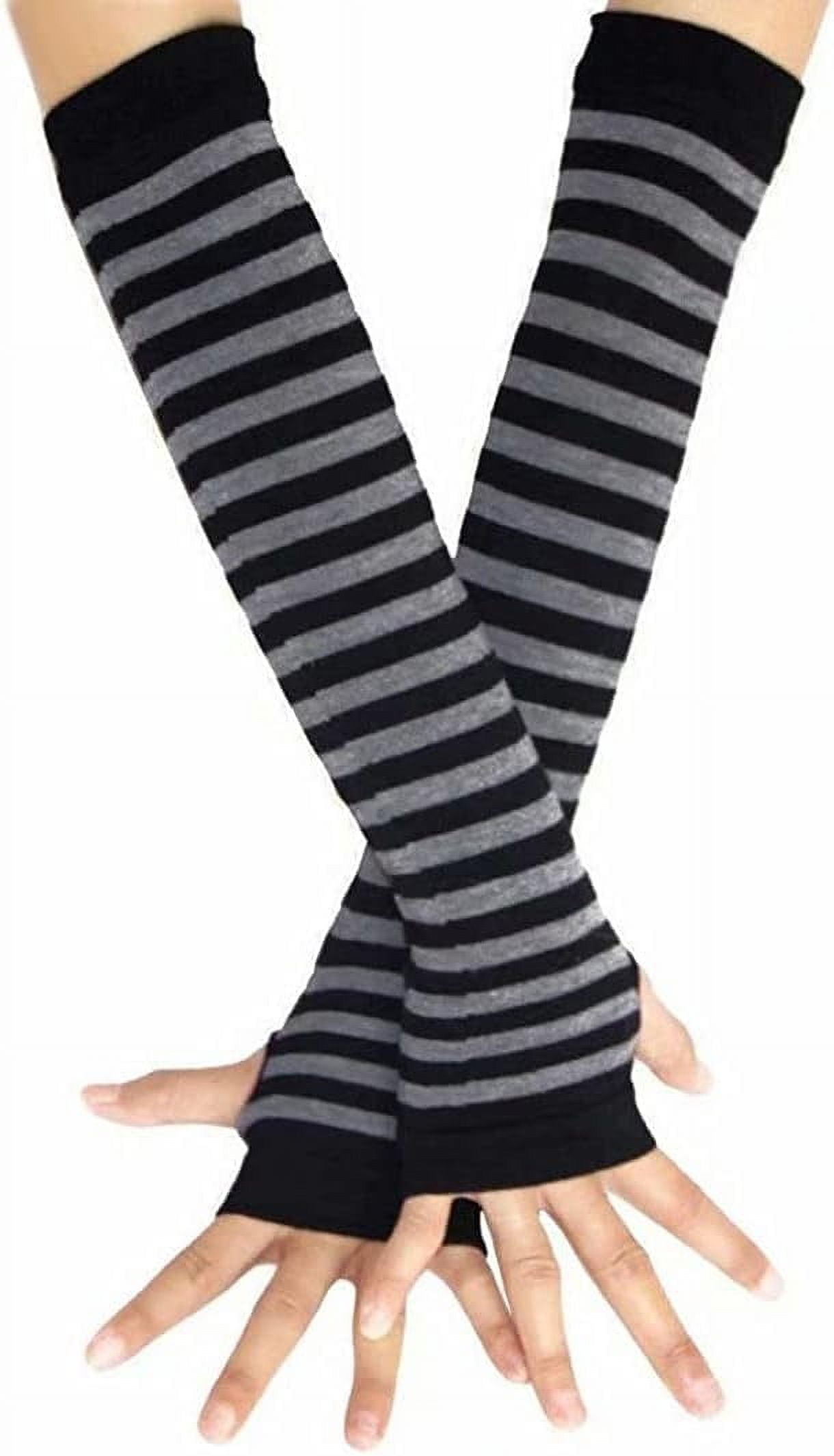 Goth Gloves Fingerless Long Arm Warmer Knit Thumbhole Stretchy Gloves ...