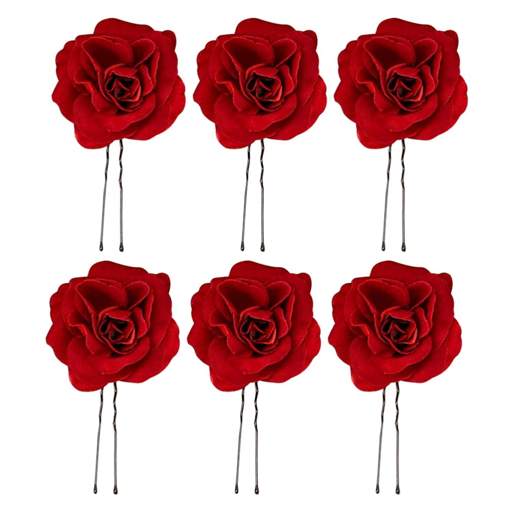 Goth Hair Clips 6pcs Red Rose Flower Hair Clip, U Shaped Flower Pins ...