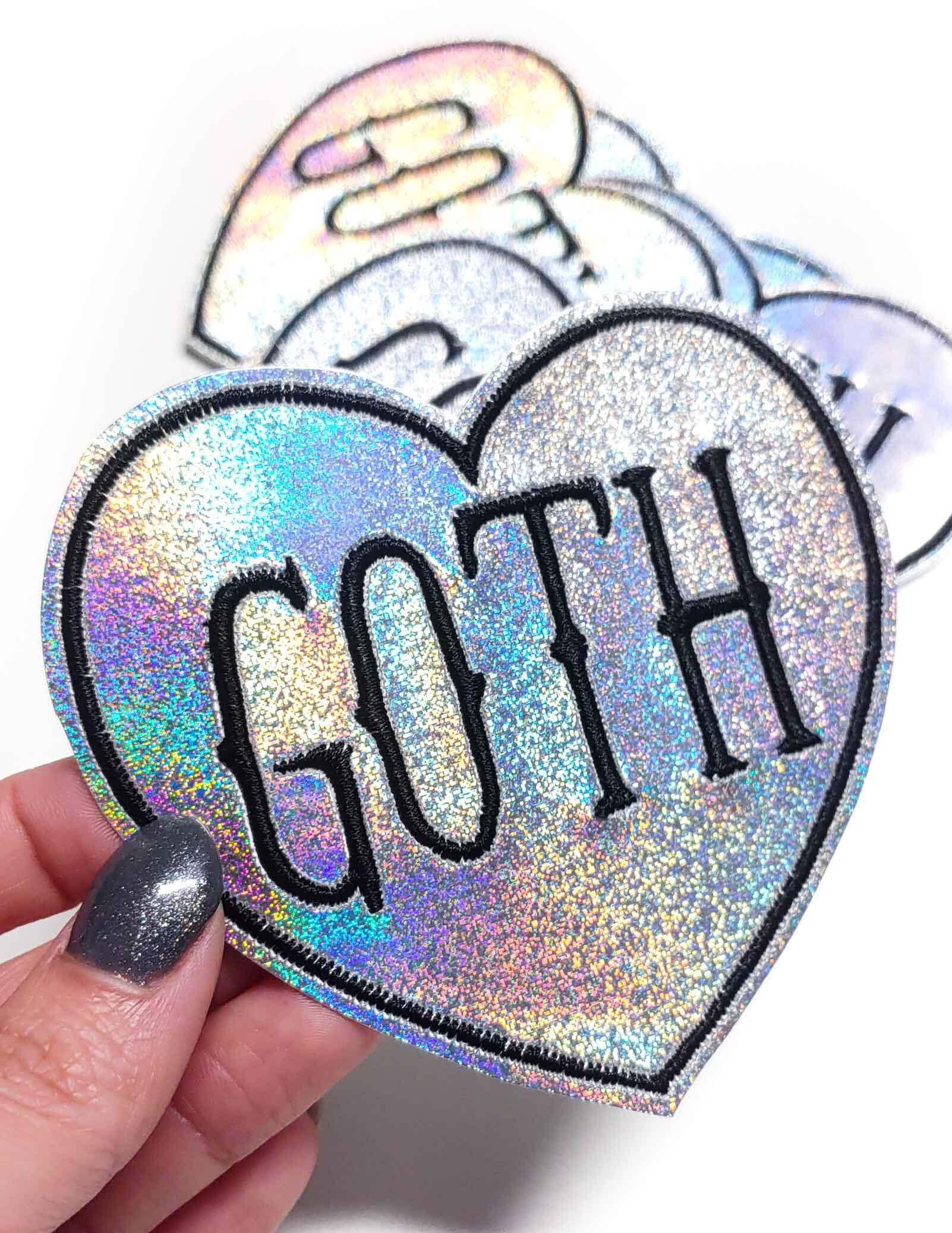 Goth Holographic Vinyl Glitter Heart Iron On Embroidered Patch ...