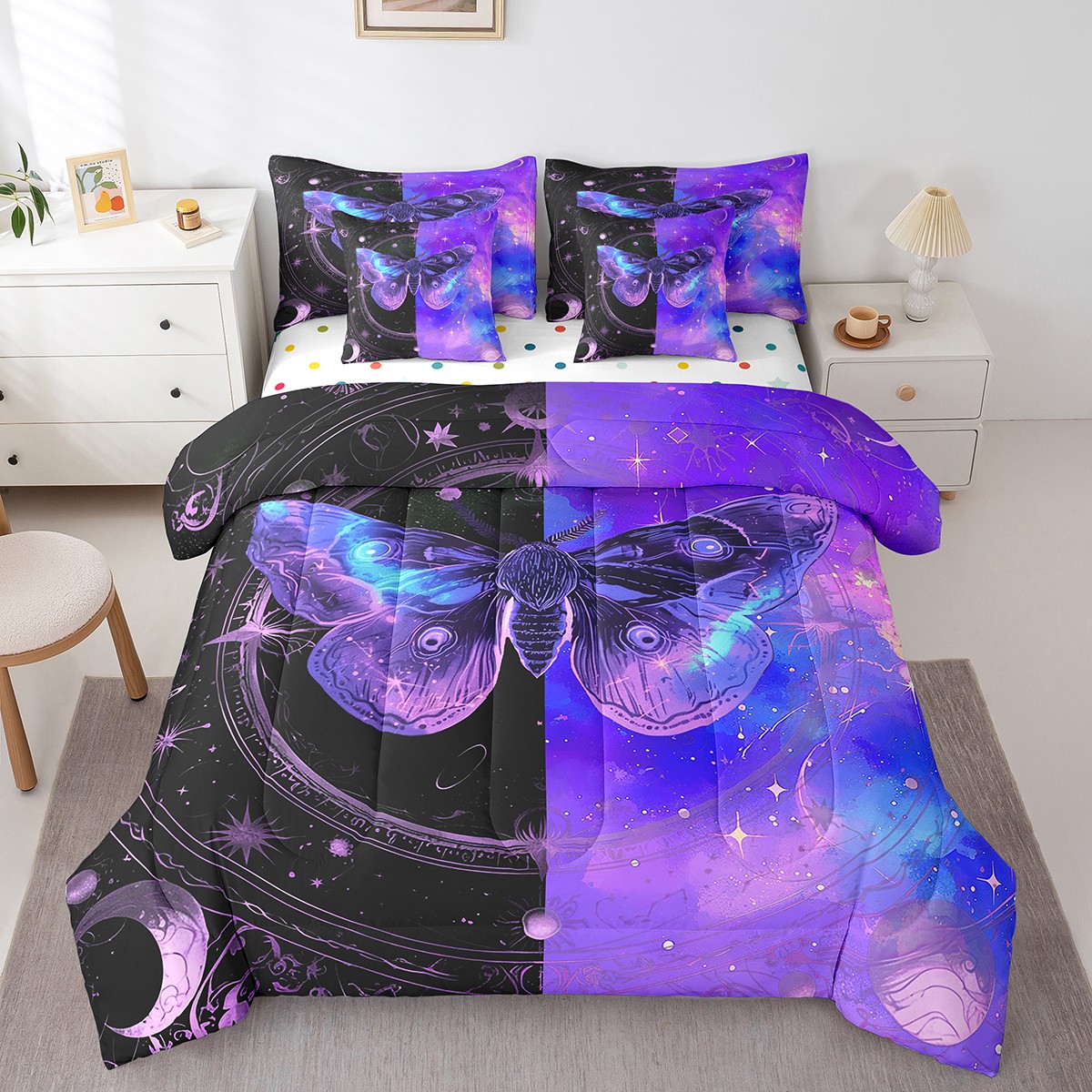 Goth Moth Comforter Set 7 Piece Bed In A Bag Twin Purple Galaxy Bedding Goth Moth Comforter Set 7 Piece Bed In A Bag Twin Purple Galaxy Bedding
