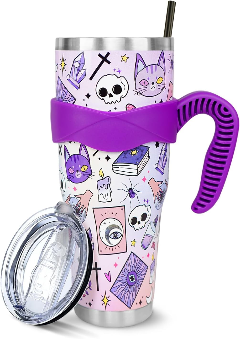 Goth Pastel 40 Oz Tumbler with Handle and Straw, Purple Large Stainless ...