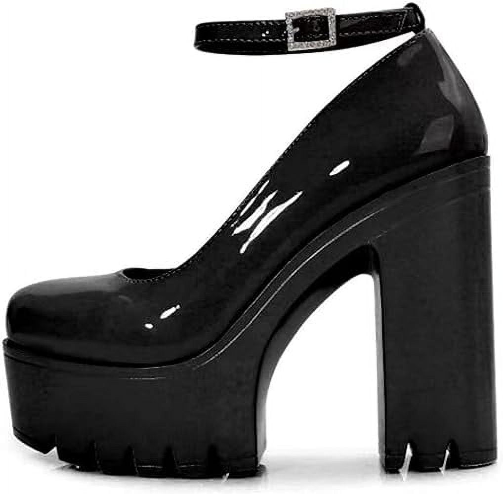 Goth Platform Crystal Ankle Strap Round Toe Pumps Hook Block Chunky ...