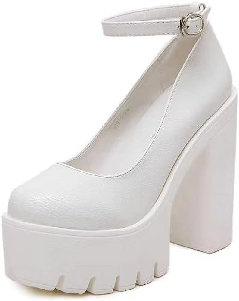 Goth Platform Crystal Ankle Strap Round Toe Pumps Hook Block Chunky ...