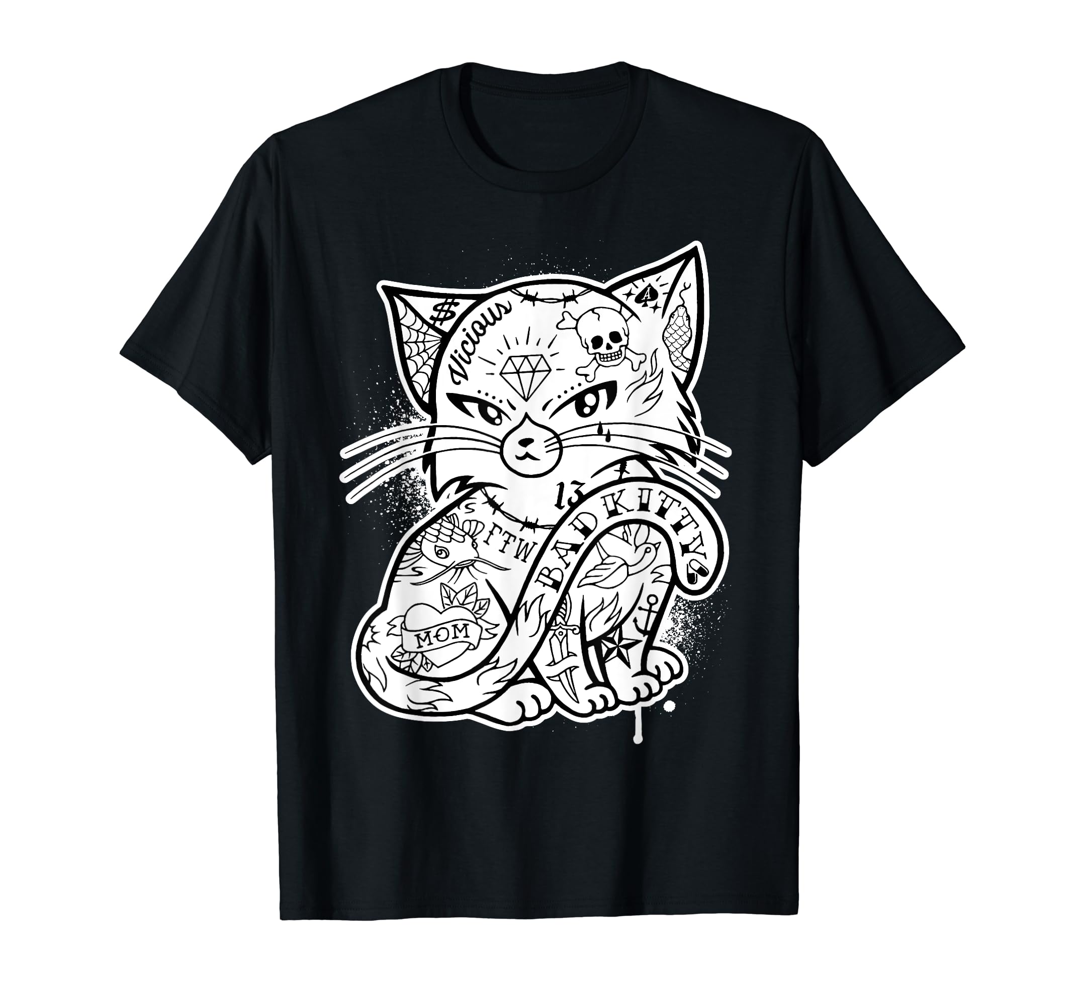 Goth Punk Rock & Roll Tattoo Kitty Cat Graphic T-Shirt - Walmart.com