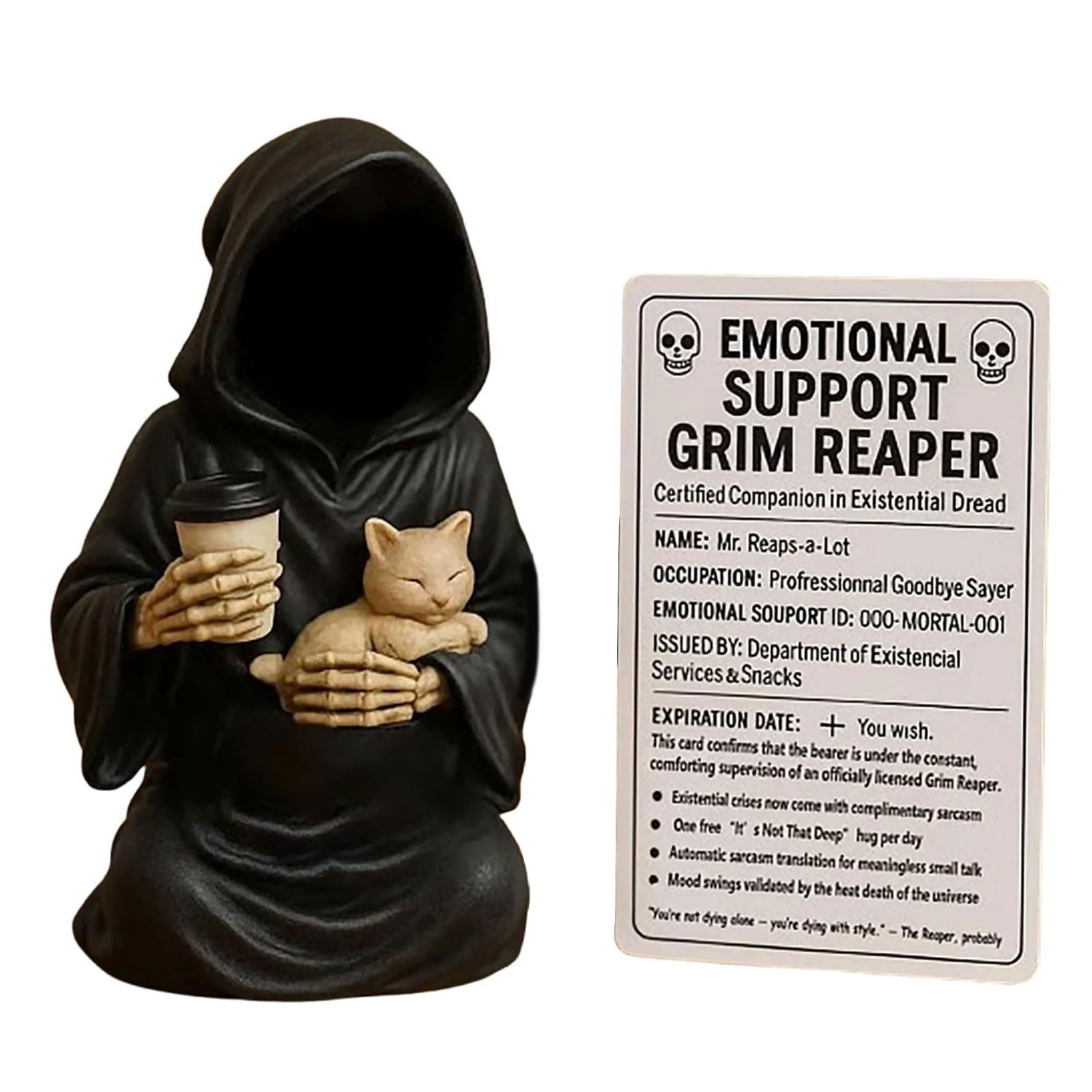 Goth Shelf Decors With Death Figurine Holding Coffee Cup And Cats ...