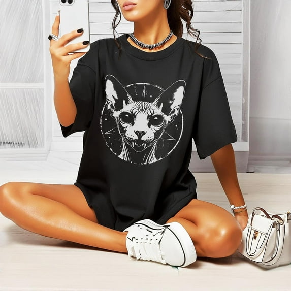 Goth Shirt Dark Art Graphic Tee Sphynx Cat T-shirt Shirt Grunge Top ...