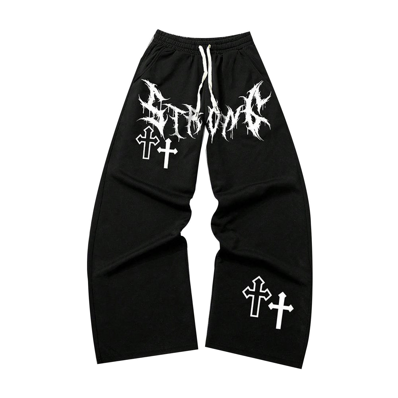 Goth Sweatpants Y2k Baggy Graphic Pants for Men Polyester Casual ...