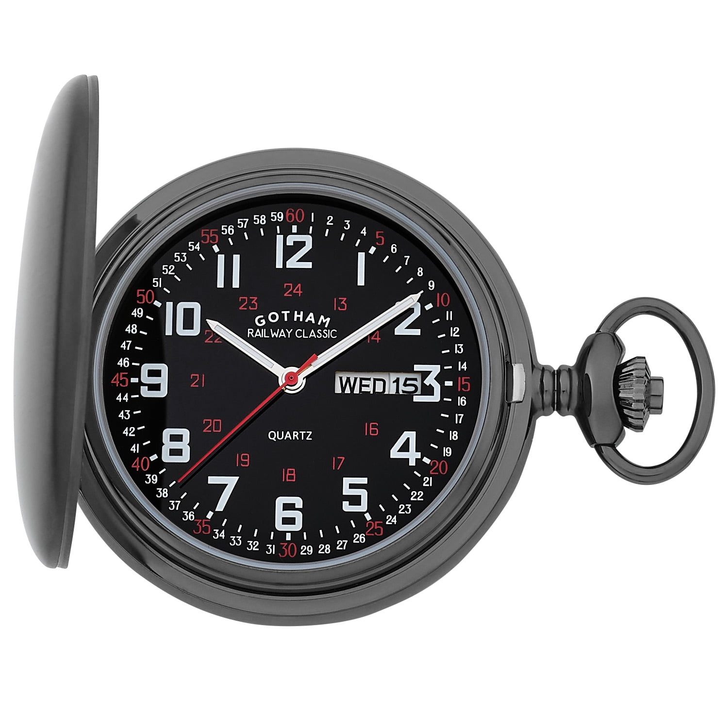 Gotham Men's Railway Classic Gunmetal Stainless Steel Analog Quartz Day ...