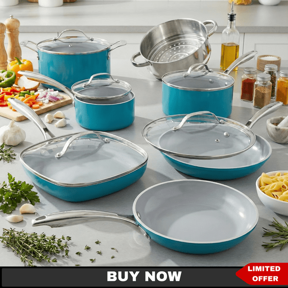 Gotham Steel 12-Piece Ceramic Nonstick Cookware Set – Pots & Pans with ...