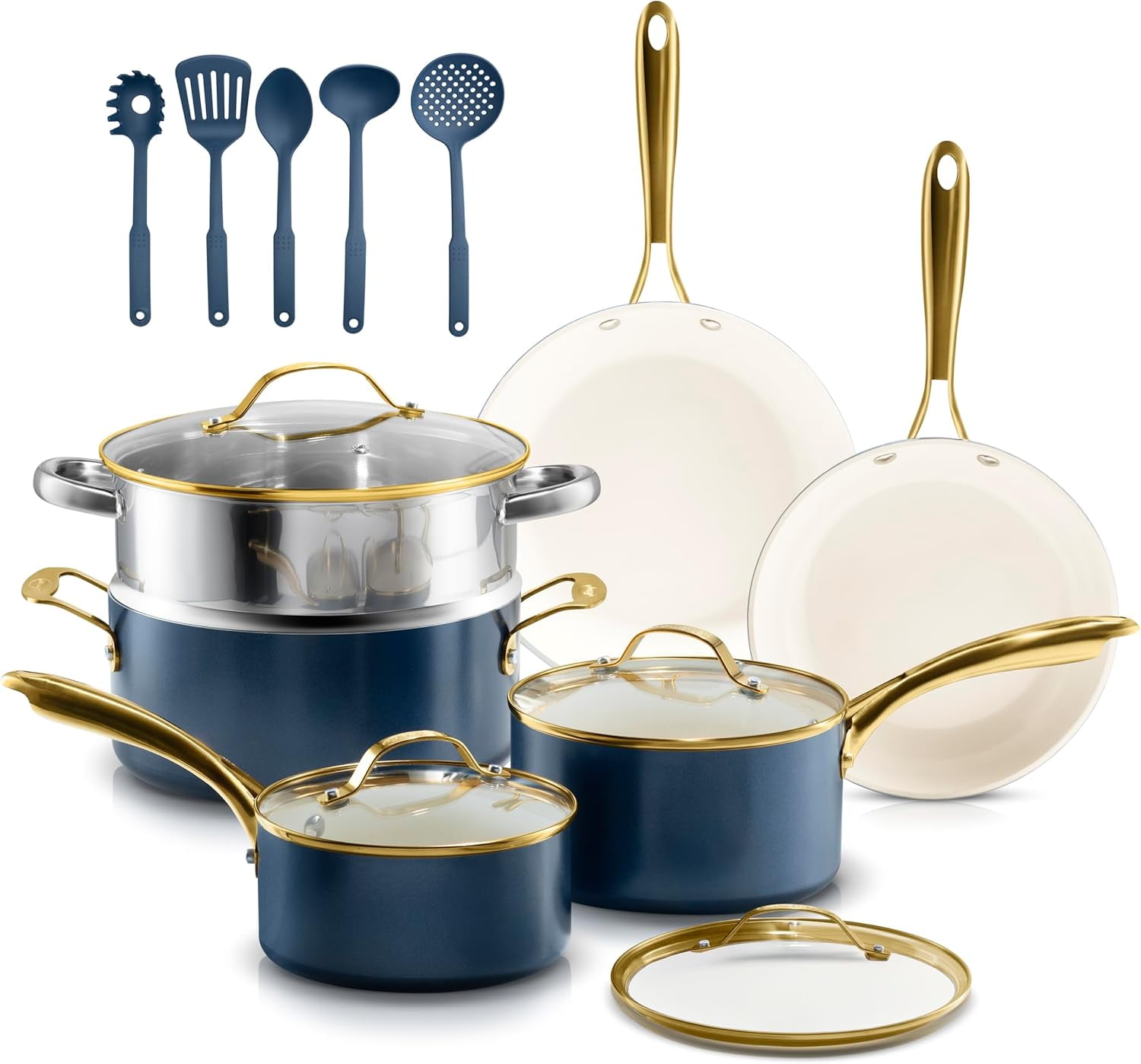 Gotham Steel 15 Pc Ceramic Pots and Pans Set Non Stick, Kitchen ...