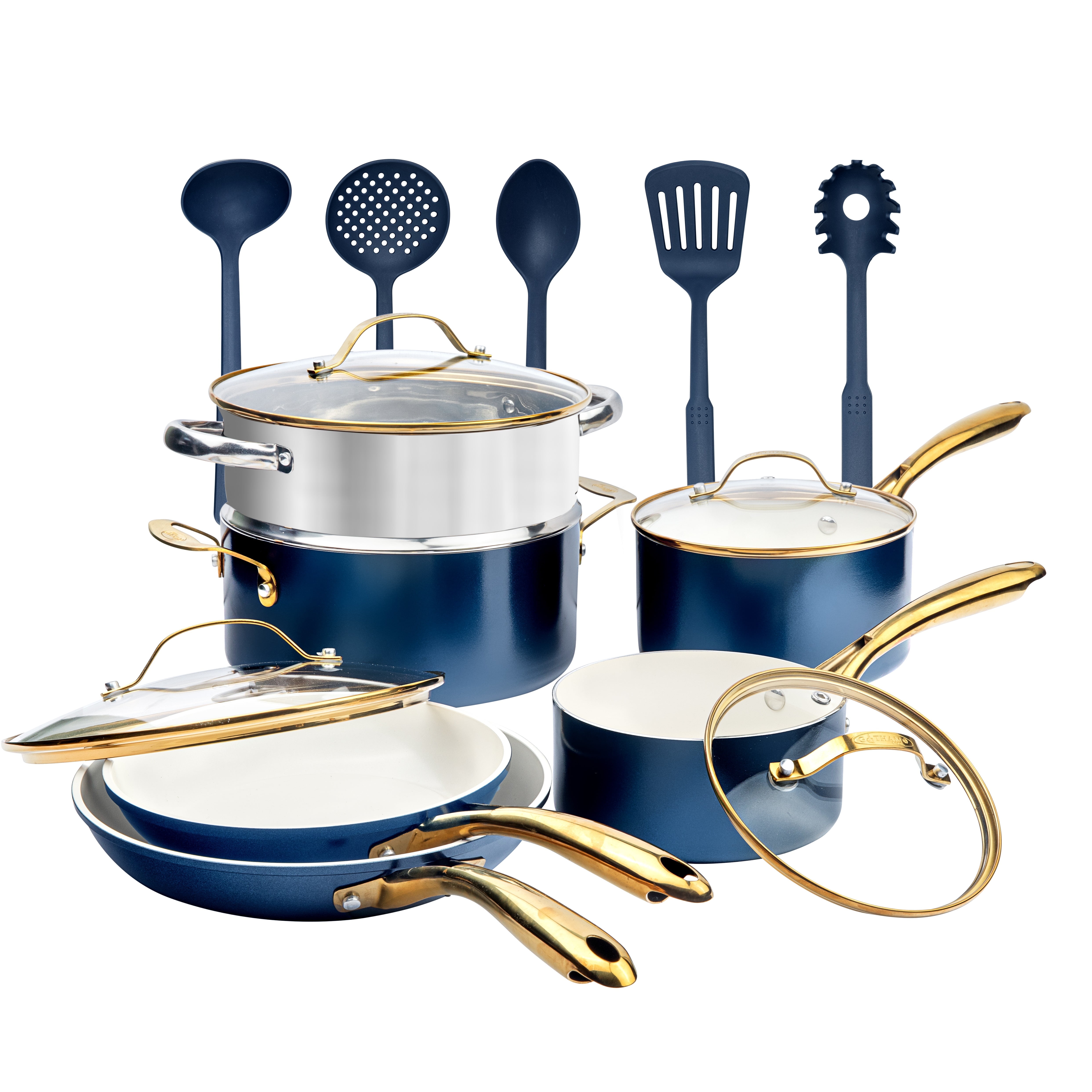 Gotham Steel 15 Pc Ceramic Pots and Pans Set Non Stick, Kitchen ...