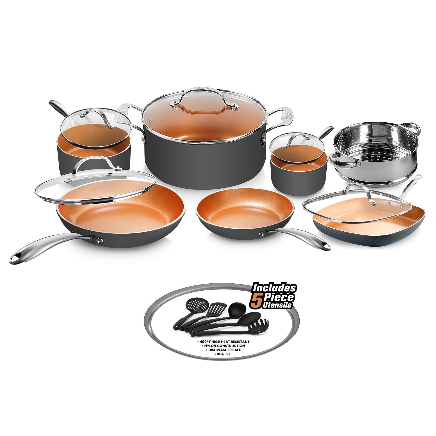 Gotham Steel 17 Piece Non-stick Cookware, Dishwasher Safe, Pots and ...