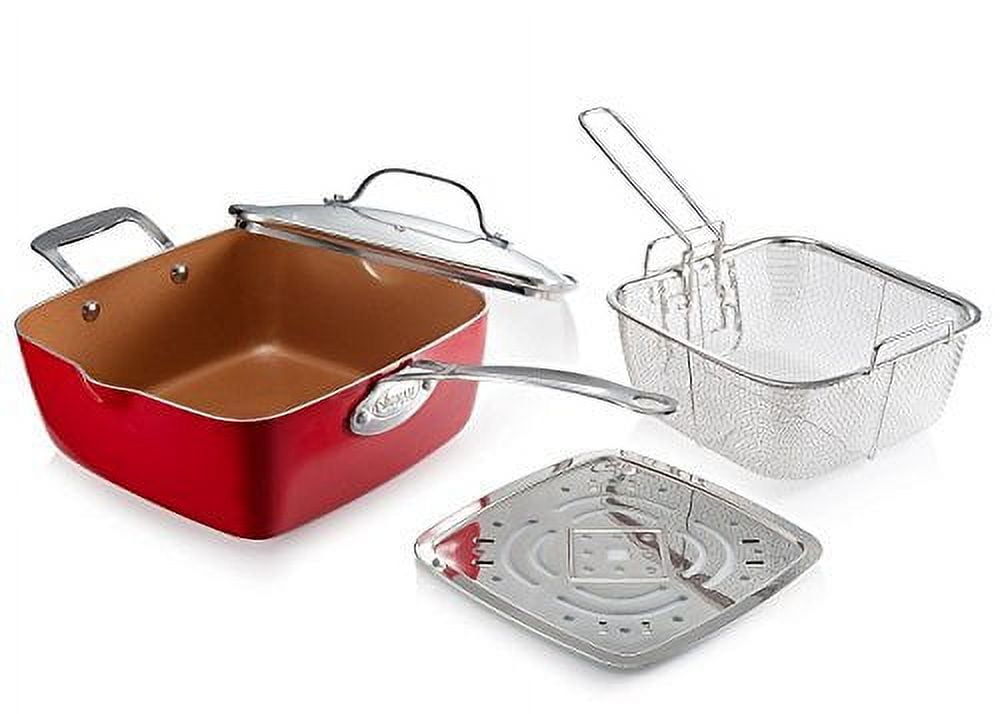 Gotham Steel 4 Piece Set, Nonstick Deep Square Pan with Glass Lid Fry ...