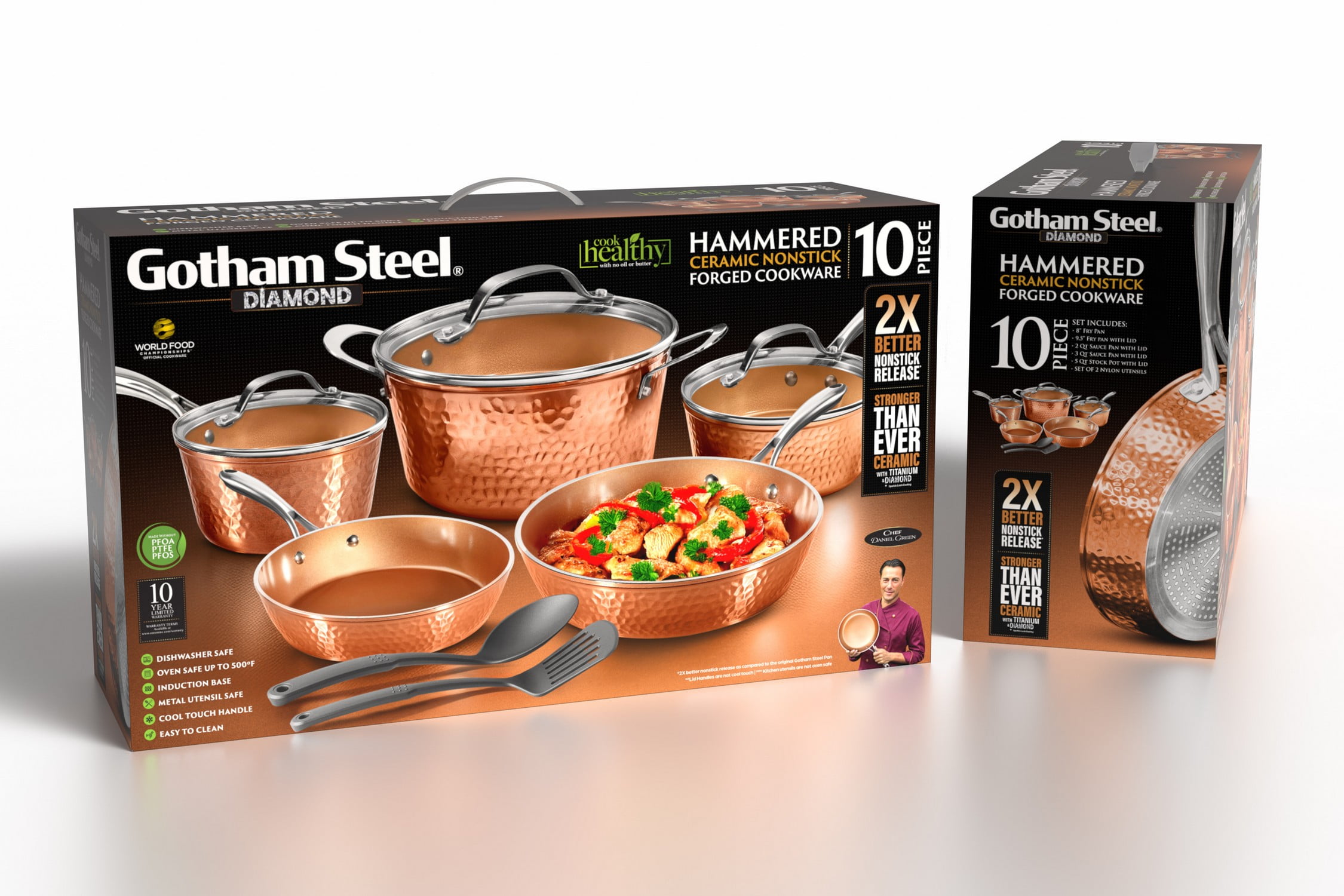 Gotham Steel Diamond Hammered Nonstick Pots and Pans 10 Piece Ceramic Kitchen Cookware Set ...