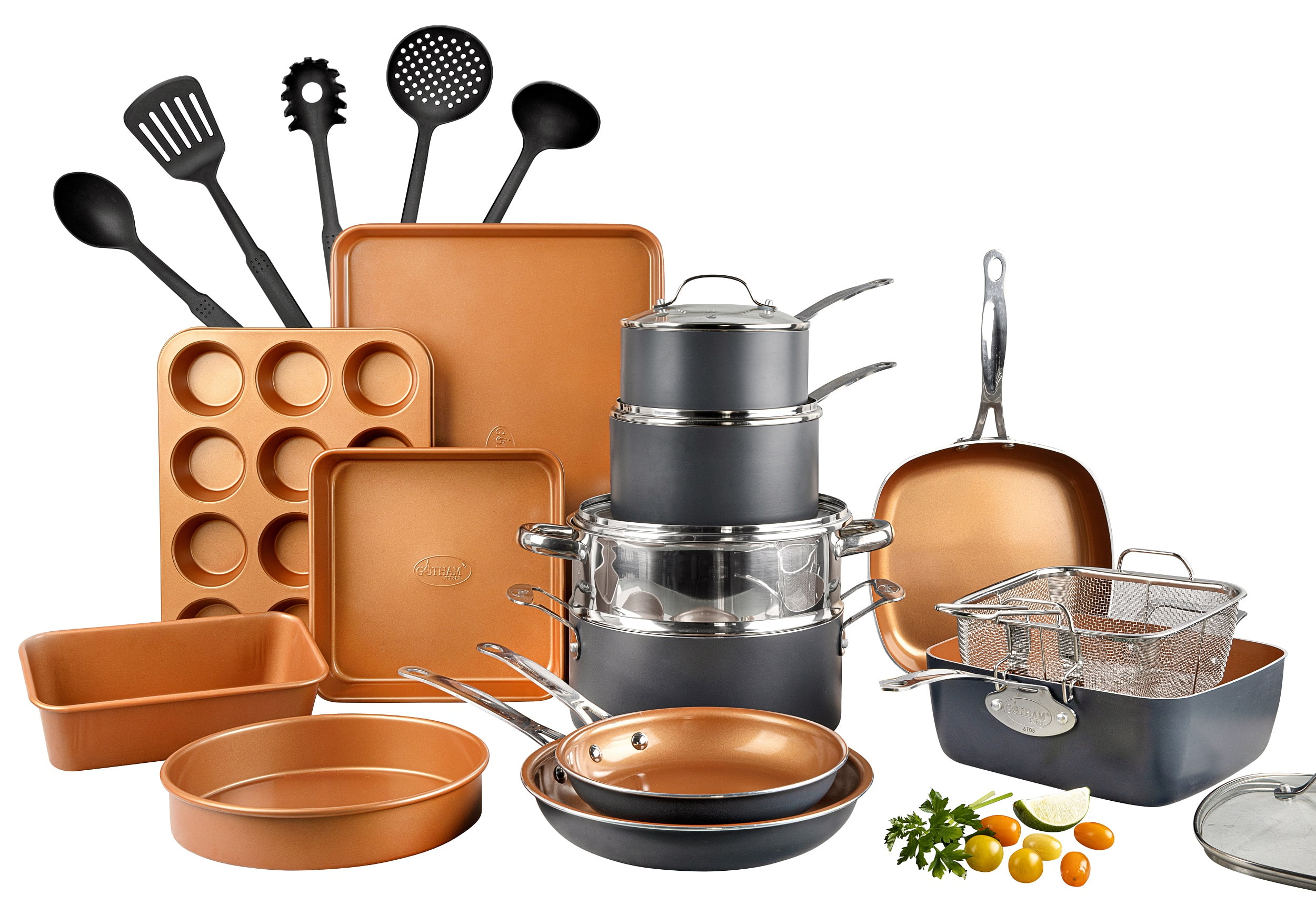 Gotham Steel Kitchen-in-a-box 25 Piece Cookware set, Non-stick Pots ...