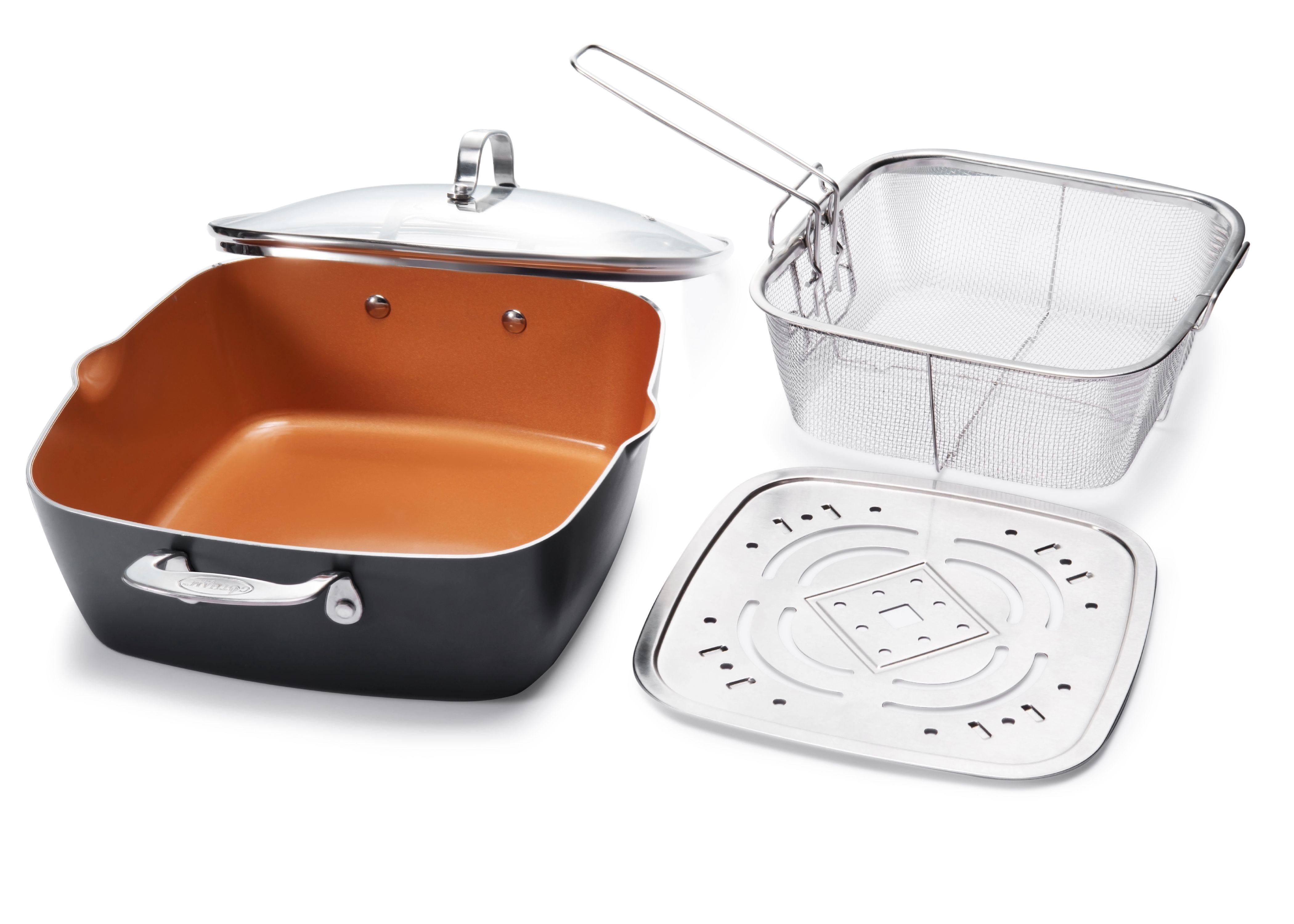 Gotham Steel Nonstick Deep Fry Pan 11" Square Ceramic Frying Pan Pot ...