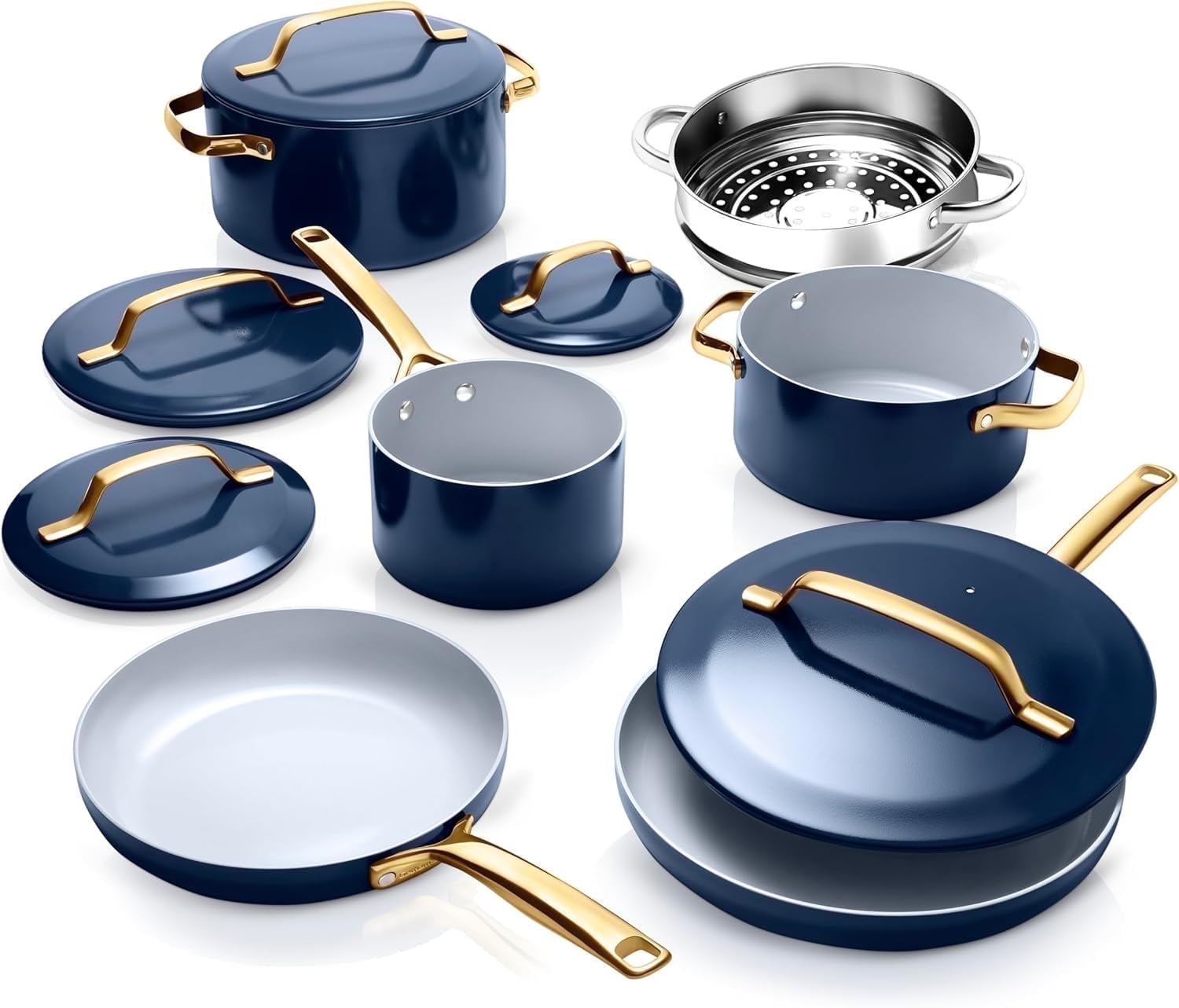Gotham Steel 11 Piece Nonstick Ceramic Induction Cookware Set, Navy Blue - Walmart.com