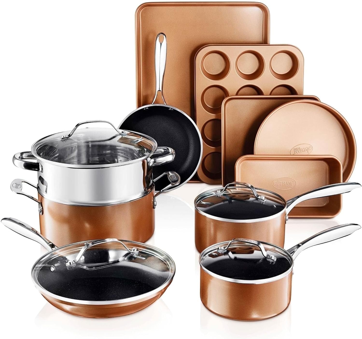 Gotham Steel 15 Pc Nonstick Pots and Pans Set, Ceramic Cookware Set ...