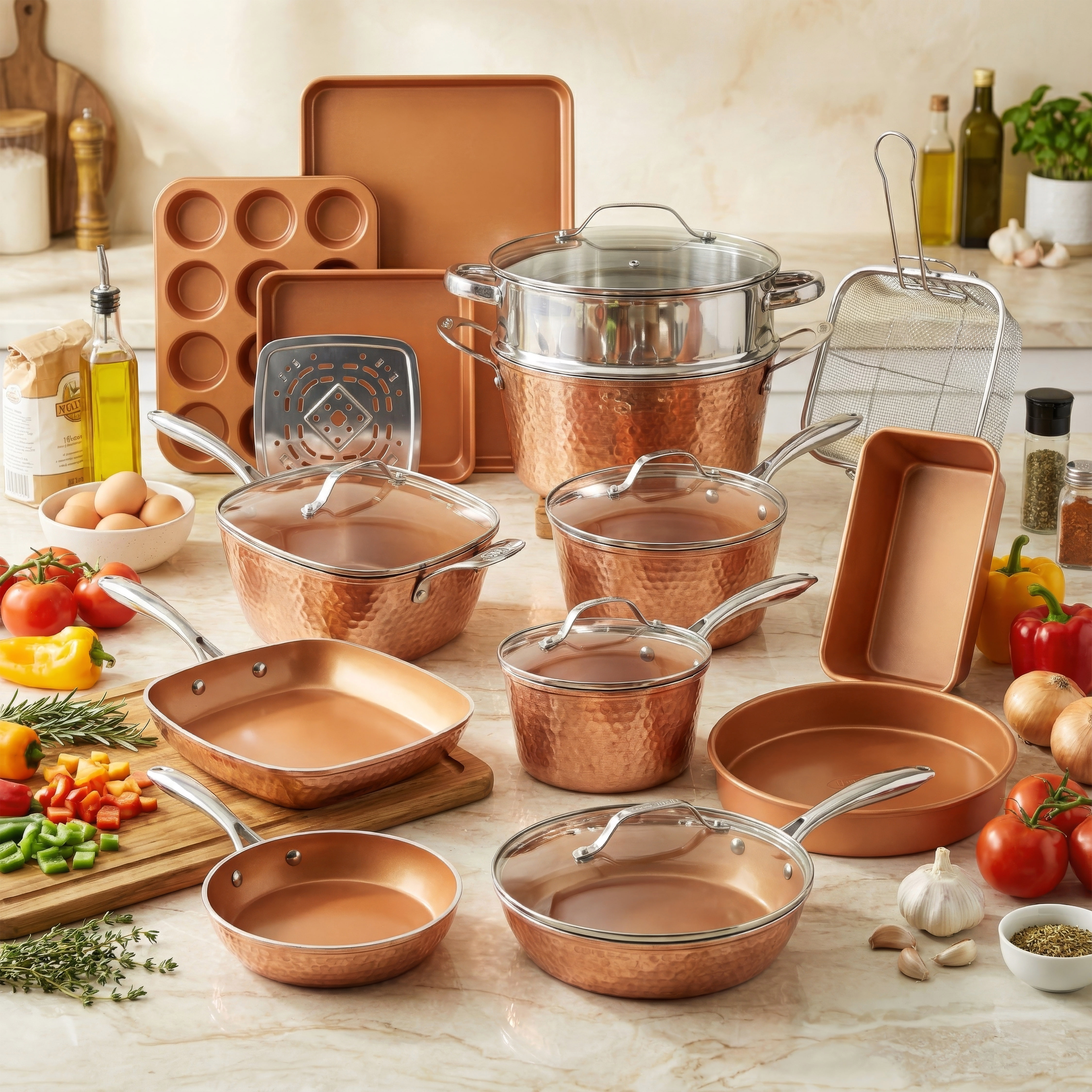 Gotham Steel 20 Piece Cookware & Bakeware Set - Hammered Copper ...