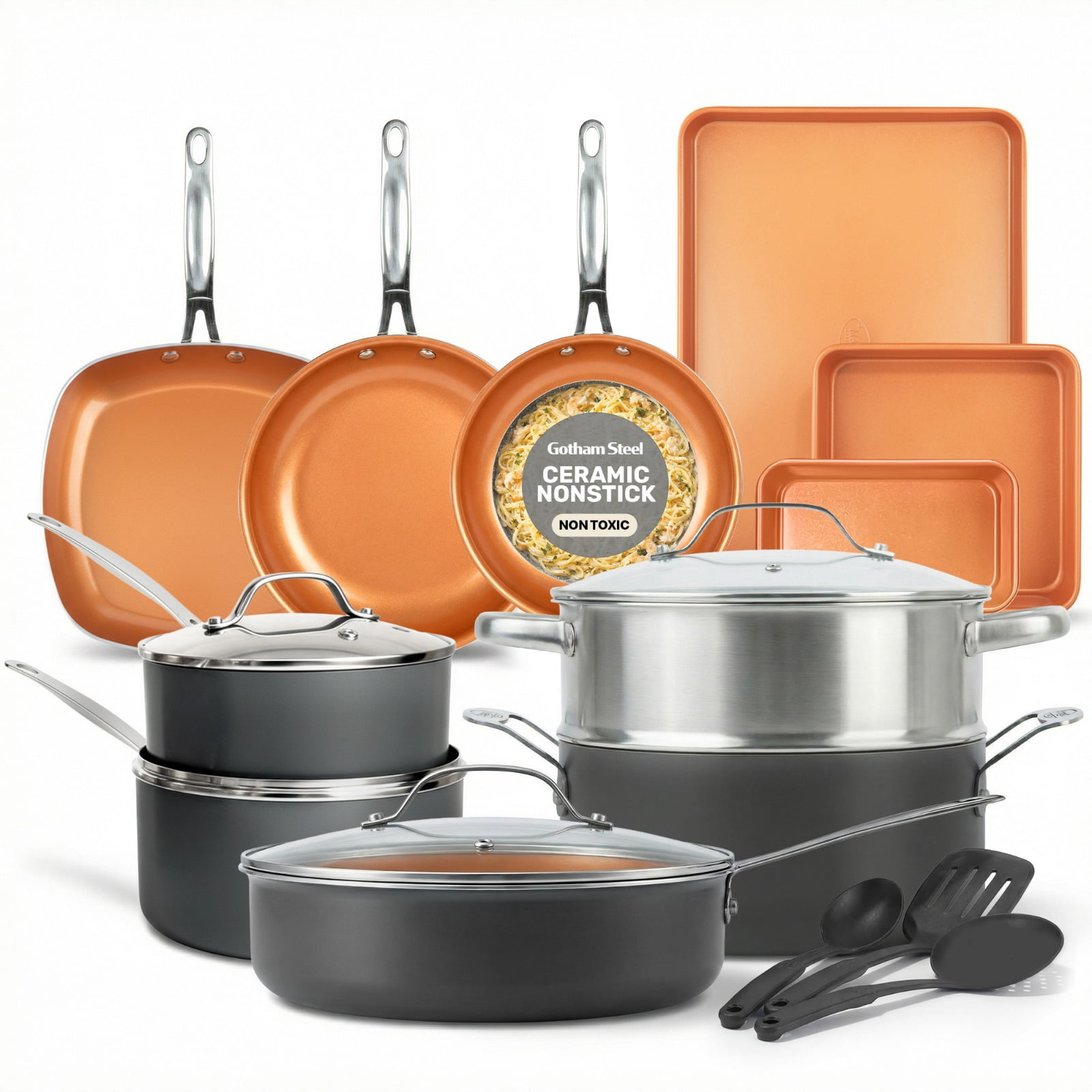 Free Shipping! Gotham Steel 20 Pc Ceramic Nonstick Cookware Set Oven ...