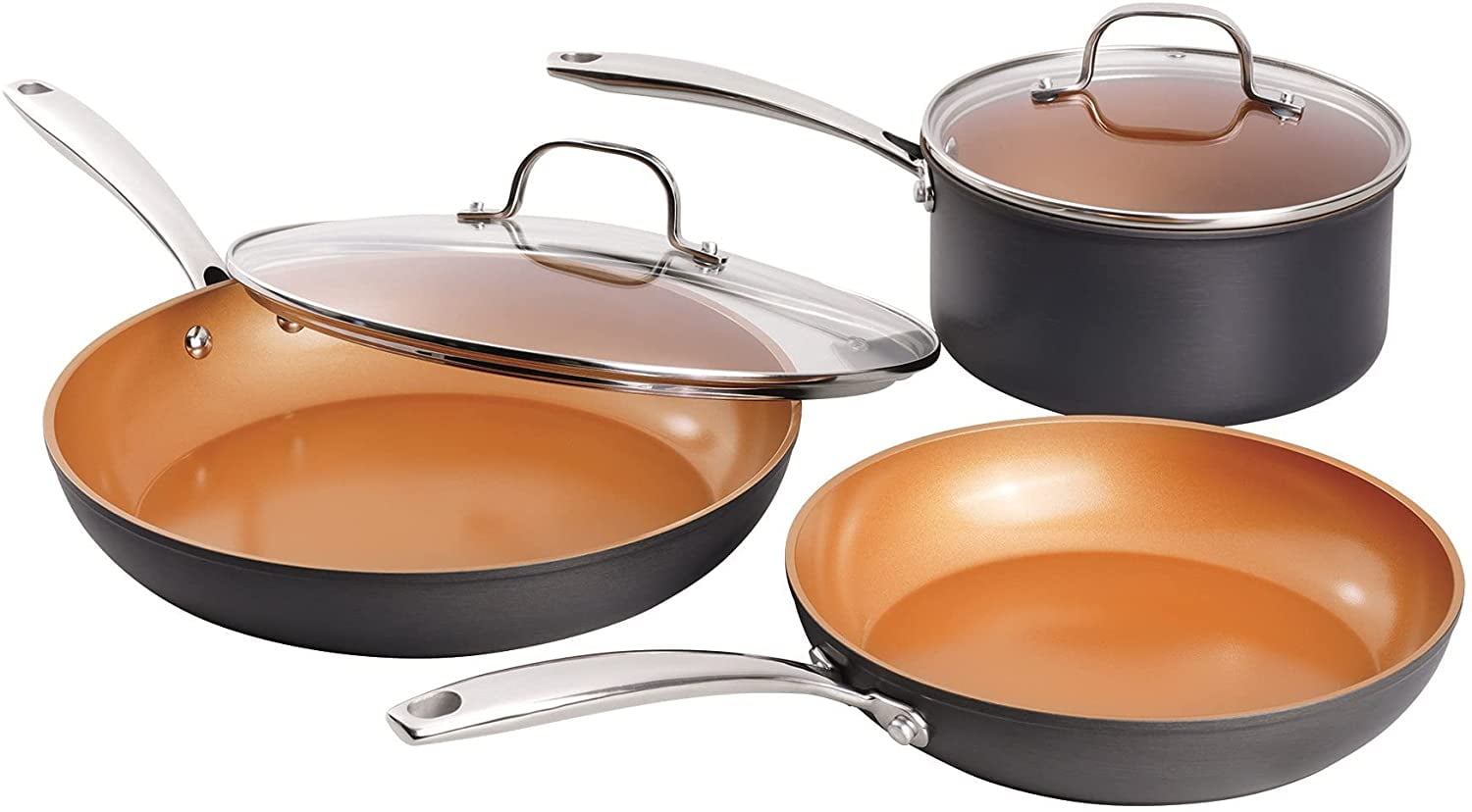 Gotham Steel Pro 5 Piece Pots & Pans Set Hard Anodized Cookware Set Kitchen Cookware Set ...