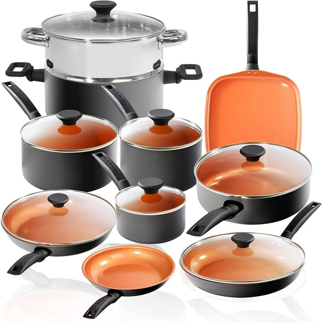 Gotham Steel Pro Premier 17 Pc Nonstick Hard Anodized Cookware Set ...