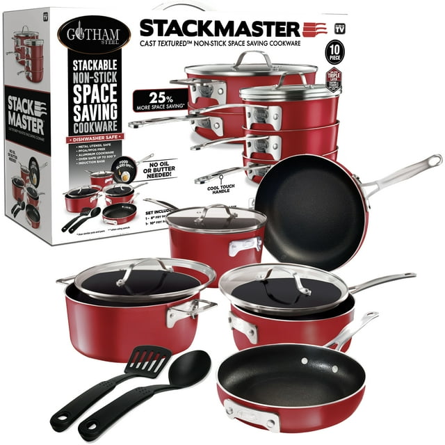 Gotham Steel 10Pcs Stackmaster Nonstick Cookware Set, Stackable Pots ...