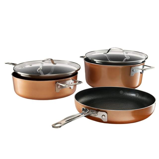 Gotham Steel Stackmaster 5 Piece Stackable Ultra Nonstick Pots and Pans ...