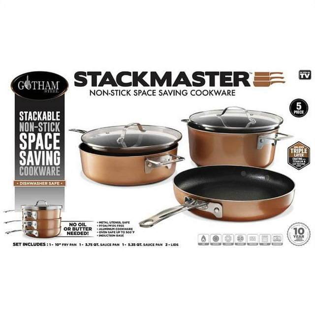 Gotham Steel Stackmaster Aluminum Fry Pan Set, Copper - Walmart.com