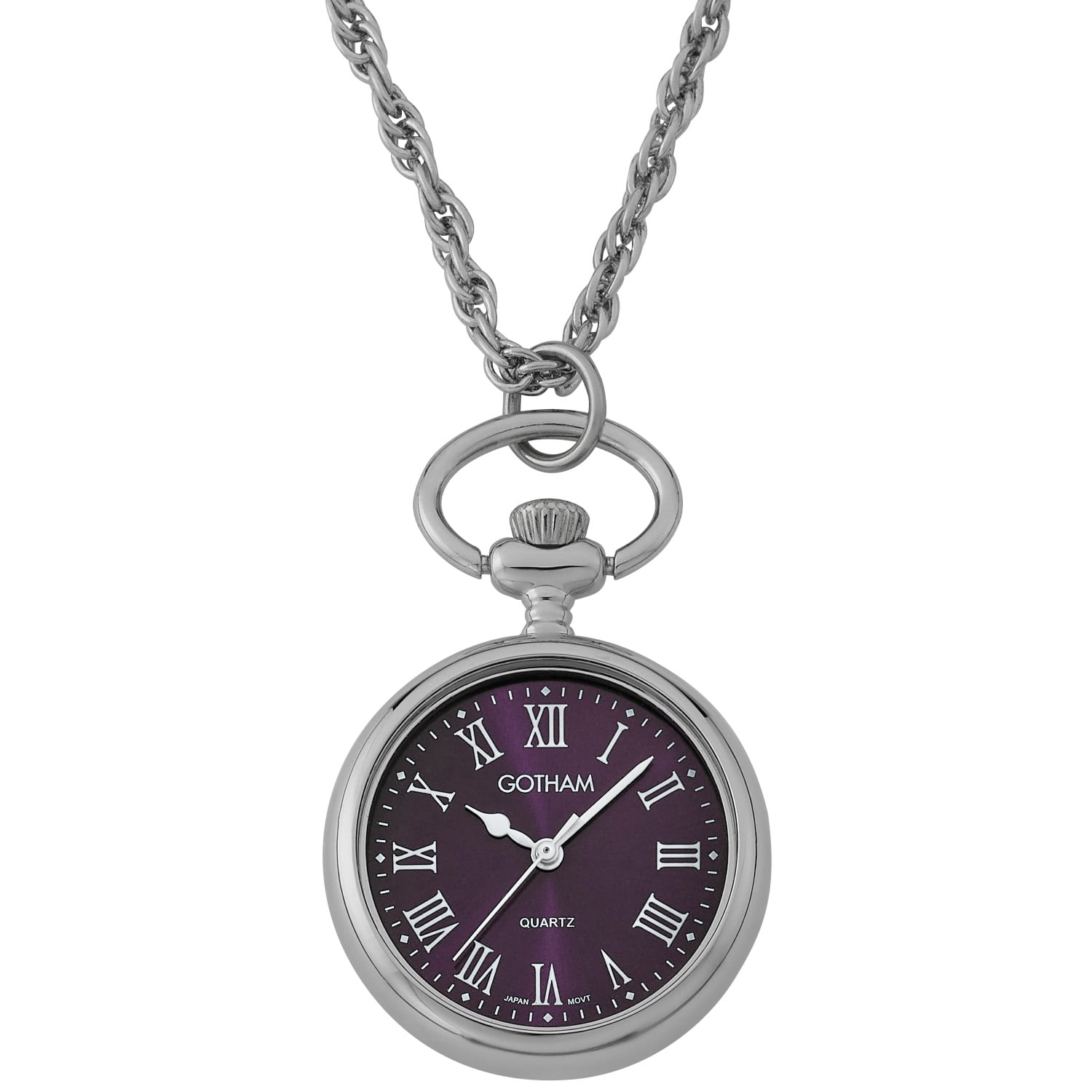Gotham Women's Silver-Tone Open Face Pendant Watch with Chain ...