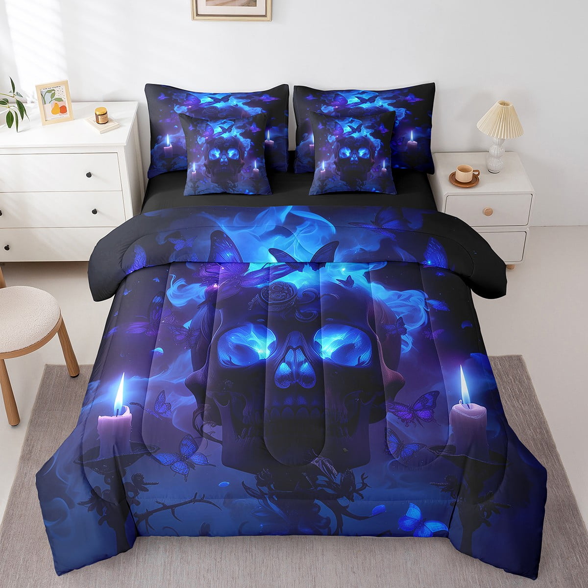 Gothi Sugar Skull Bed In A Bag Smog Skeleton Comforter Set King,Extoic ...