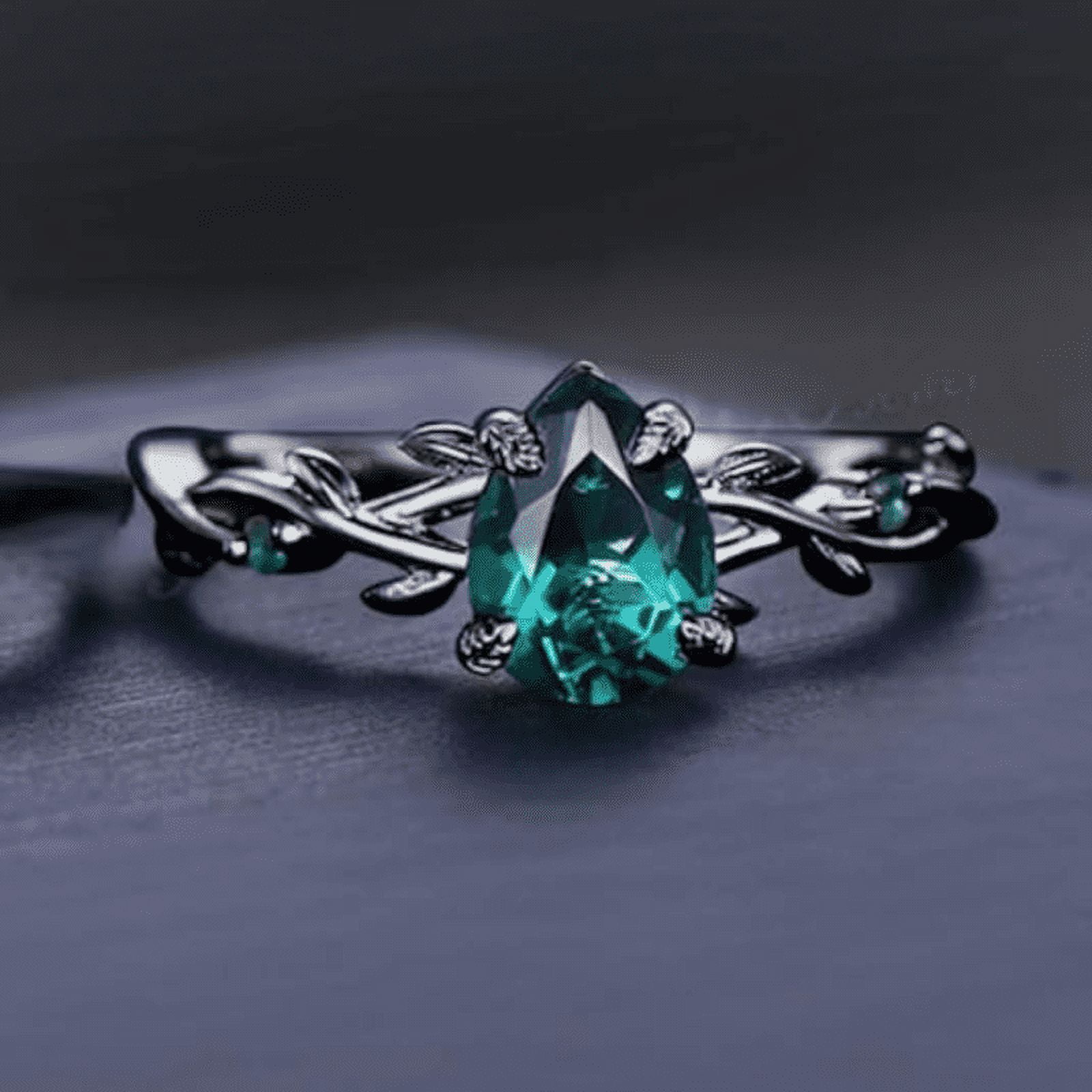 Gothic 14k Black Gold Finish Pear Cut Emerald Engagement Ring - Bridal ...
